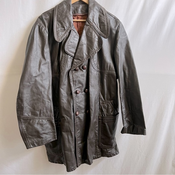 Sears | Jackets & Coats | Vintage Sears Leather Double Breast Brown ...
